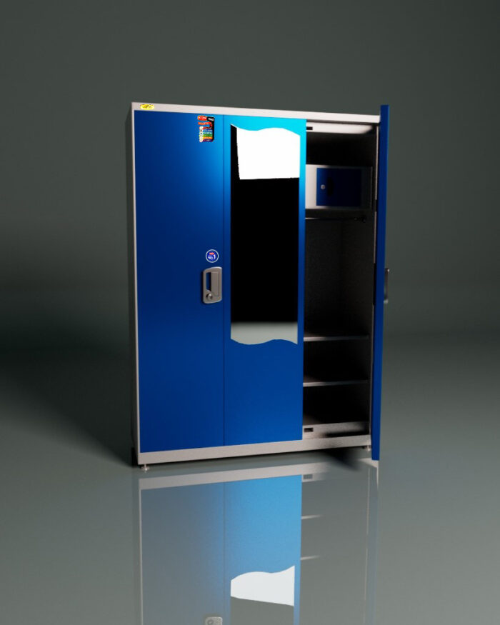 3 Door 1 Locker Mirror Almirah (Blue) – Everest Steel
