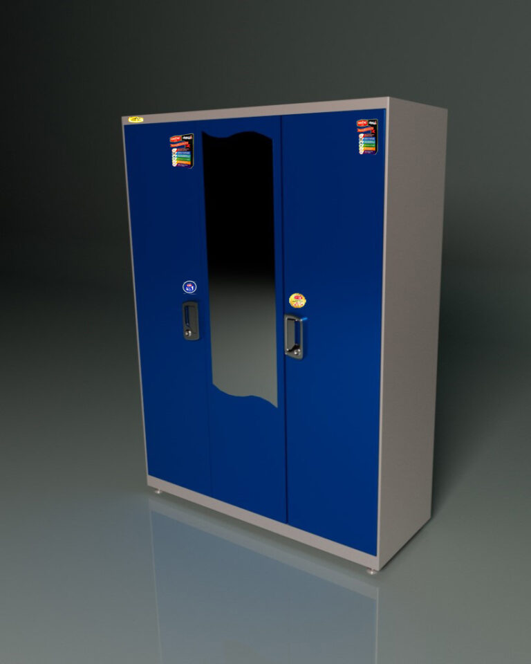3 Door 1 Locker Mirror Almirah (Blue) – Everest Steel