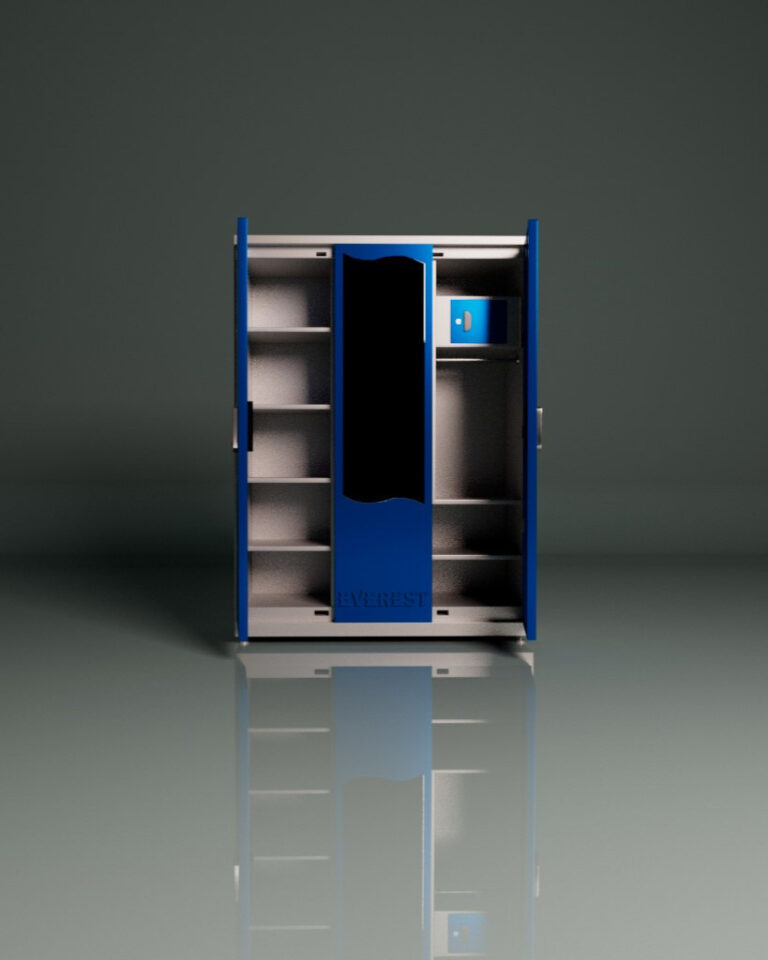 3 Door 1 Locker Mirror Almirah (Blue) – Everest Steel
